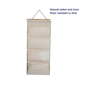 Co-link Linen/Cotton Fabric Wall Door Cloth Hanging Storage Pockets Books Organizational Back to School Office Bedroom Kitchen Rectangle Home Organizer Gift (4 Pockets)