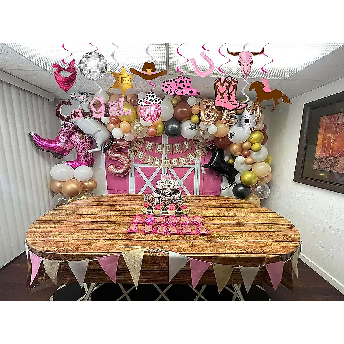 Western Cowgirl Party Decoration Hanging Swirls,Western Country Pink Cowgirl Hanging Foil Swirls for Cowgirl Theme Party Birthday Party Baby Shower Ceiling Hanging Decorations (Pink)