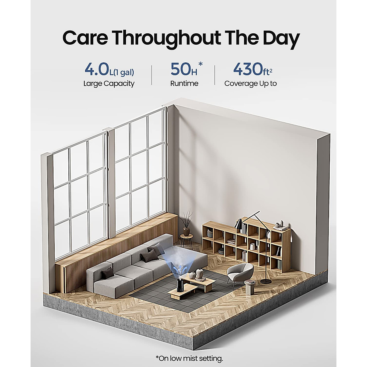 Humidifiers for Bedroom, 4.0L Humidifiers for Home Large Room, Cool Mist Humidfiers for Baby and Plant, Smart Auto Humidification, Timer, Filter Free(Black)