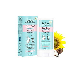 Babo Botanicals Baby Face Mineral Sunscreen Stick SPF 50 – with 70+% Organic Ingredients & Zinc Active – Water-Resistant & Fragrance-Free – 0.6 oz, 1-Pack