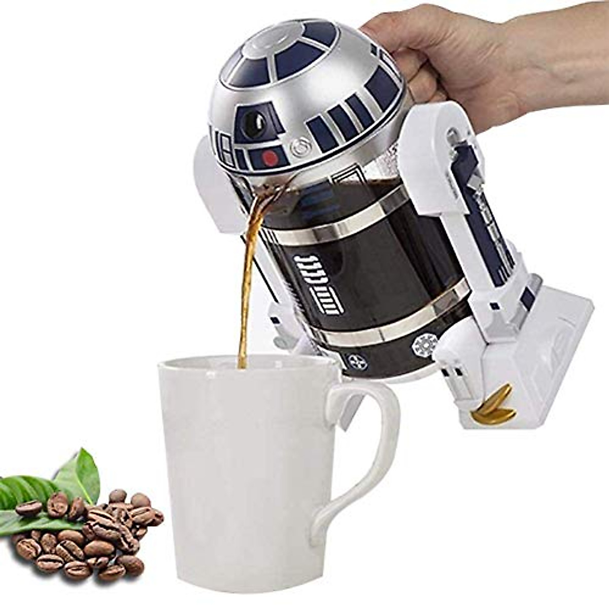 TEENKON French Press Insulated 304 Stainless Steel Coffee Maker, 32 Oz Robot R2D2 Hand Home Coffee Presser, with Filter Screen for Brew Coffee and Tea