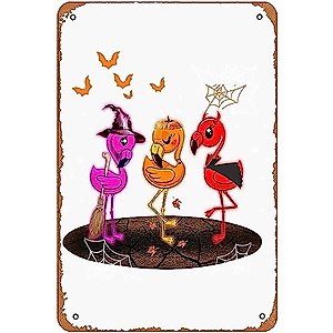 Flamingo Happy Halloween Metal Signs Vintage Kitchen Garden Bathroom Bar Man Cave Toilet Gift 8x12inch
