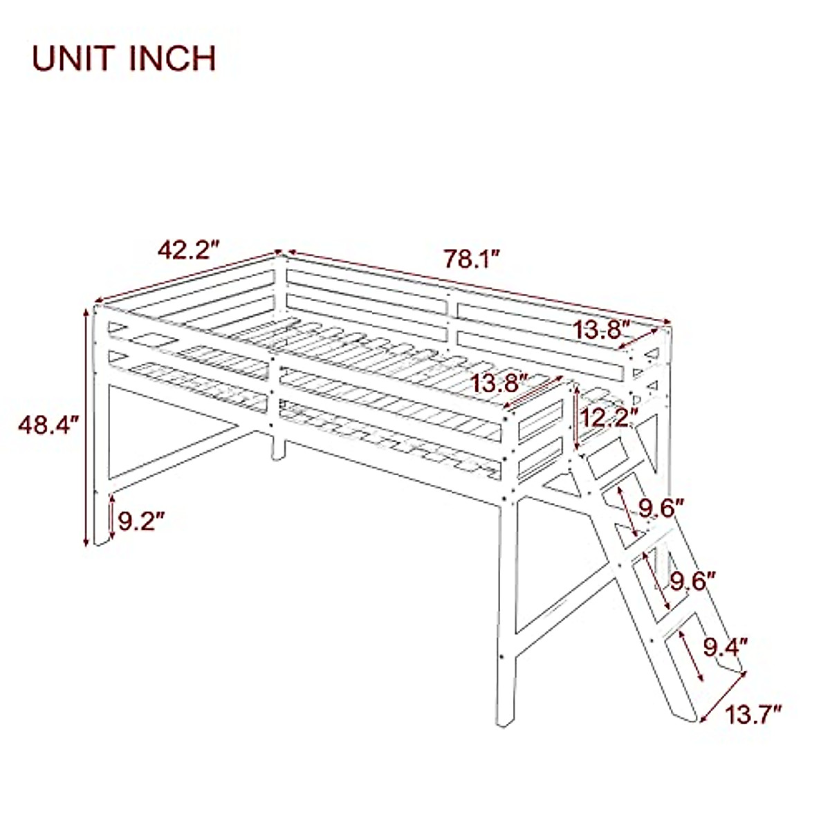 Tmosi Low Loft Bed Twin,Solid Wood Kids Twin Bed Frame with Ladders and Guard Rails,Space Saving Twin Size Loft Bed for Girl Boy,No Box Spring Needed,Easy to Assembly (White)