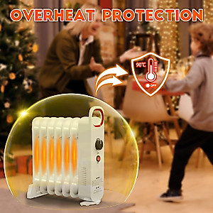 AKUSAKO Oil Filled Radiator Heater, 700W Portable Electric Space Heater with Thermostat, Overheat Protection, Oil Heaters for Indoor Use, Quiet Indoor Radiant Heater for Home, Room, Office