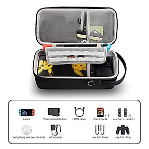 UYIYE Carrying Storage Case for Nintendo Switch/Switch OLED Model (2022),Portable Travel All Protective Hard Messenger Bag Soft Lining 16 Games for Switch Console Pro Controller & Accessories black