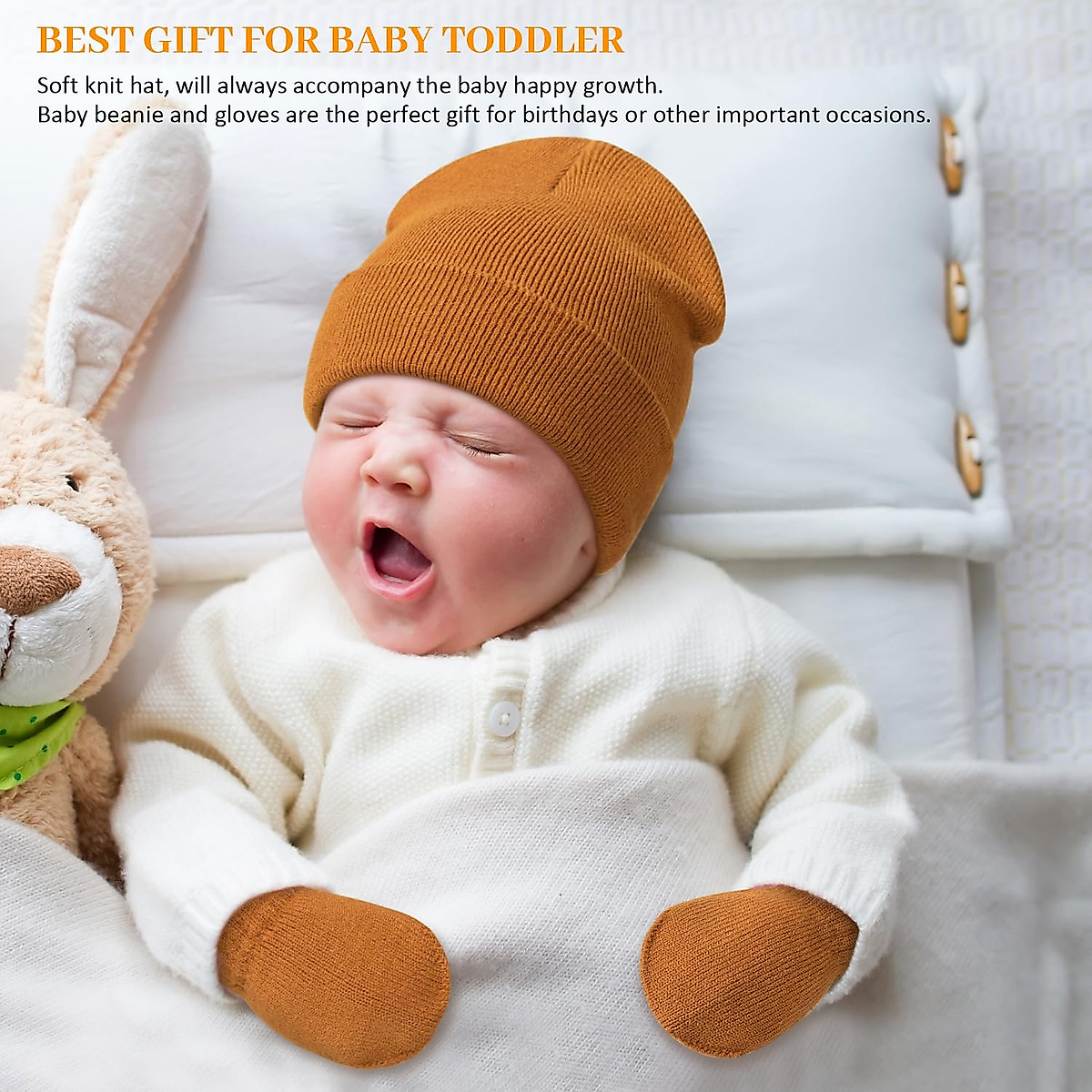 Baby Beanie Hat Gloves Set, Kids Winter Warm Knit Hat with glvoes,Toddler Soft Beanie for Little Boys Little Girls Children