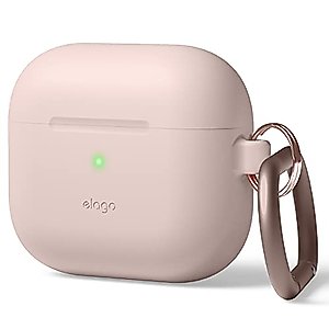 elago Silicone Case Compatible with AirPods 3 Case Cover - Compatible with AirPods 3rd Generation, Carabiner Included, Supports Wireless Charging, Shock Resistant, Full Protection (Sand Pink)