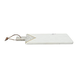 Boho 2-Tone Marble Charcuterie or Cutting Board with Brass Inlay and Leather Tie, Gray and White