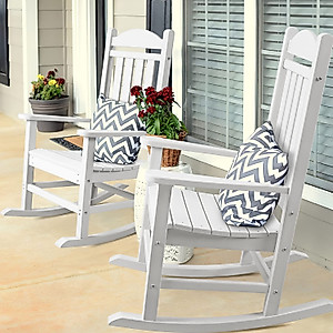 Flamaker Outdoor Rocking Chair All-Weather Patio Rocker Chairs Oversized with Widened Armrests for Lawn Patio Garden Beach Backyard Porch Fire Pit (White)