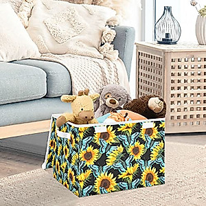 innewgogo Sunflower Butterflies Storage Bins with Lids for Organizing Dust-proof Storage Bins with Handles Oxford Cloth Storage Cube Box for Study Room