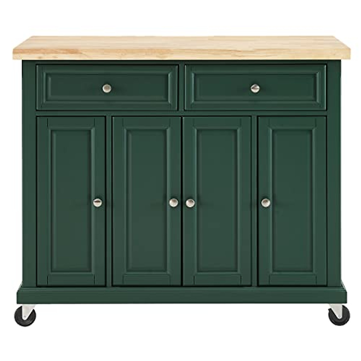Crosley Furniture Madison Madison Rolling Kitchen Island Cart, Microwave Stand, Coffee Bar, with Shelves and Drawers, Emerald Green
