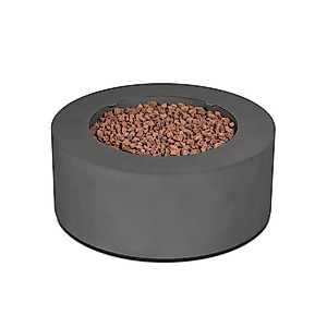 Real Flame Aegean Round Propane Fire Table for Outdoors in Weathered Slate with Natural Gas Conversion Kit, Lid and Storage Cover - Durable Gray Fire Pit
