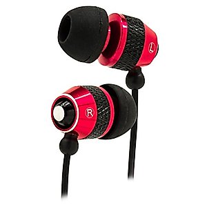 Bastex Universal Earphone/Ear Buds 3.5mm Stereo Headphones in-Ear Tangle Free Cable with Built-in Microphone Earbuds for iPhone iPod iPad Samsung Android Mp3 Mp4 and More-Red/Black