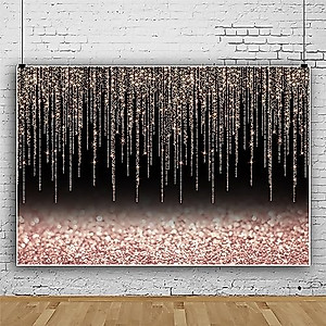 Pnylzzyxh Black and Rose Gold Backdrop Glitter Photography Background for Girl Women Birthday Wedding Baby Shower Bridal Shower Vinyl Abstract Backdrop Party Decoration Banner Photo Props 10x8ft