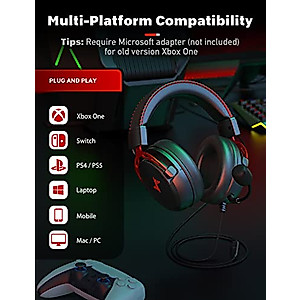 Gaming Headset for PS5 PS4 PC, Gaming Headphones with Noise Cancelling Mic, Wired Gamer Headsets for Computer Laptop Mac Nintendo NES Games