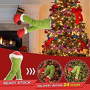 Christmas Elf Body Tree Decorations,Elf Head and Arms for Christmas Tree, Stole Christmas Elf Stuffed Leg Stuck Tree Topper Garland Ornaments Burlap Pose-able Plush Legs for Tree Ornaments