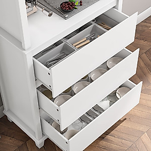 FACBOTALL 76'' Kitchen Pantry Storage Cabinet, Kitchen Buffet with Hutch, Tall Hutch Cabinet with Glass Doors, Coffee Countertop and 3 Large Drawers for Dining Living Room, White