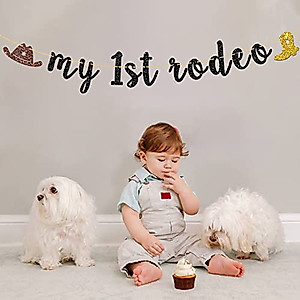 INNORU My 1st Rodeo Banner, Mexican Theme first Birthday Party Decorations, West Cowboy Cowgirl 1st Birthday Party Decorations Black Glitter