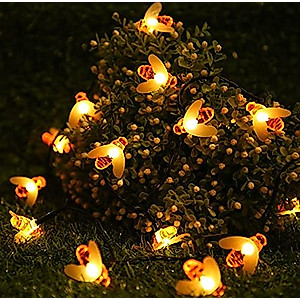 XLXX Battery Operated，6.5FEET 10 Lights,LED Bee Solar/Dragonfly Lights for Christmas Trees, Outdoor Garden, Patio, Fence, Wedding, Party (BEE, Warm White)
