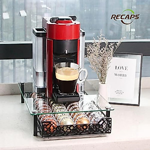 RECAPS Coffee Pod Kitchen Organizer Storage Holder Pod Drawer Pods Holder Compatible with Vertuoline and VertuolinePlus Machines Tempered Glass Drawer Stores 40 Coffee Pods(Coffee Pods NOT Included)