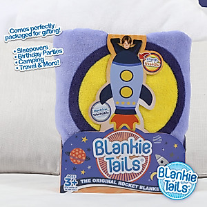 Blankie Tails Wearable Rocket Ship Blanket for Boys & Girls - Double Sided Fleece Astronaut Blanket for Space Toys Gifts, Sleepovers, and More - Space Blanket for Kids, Adults & Teens (Blue Rocket)