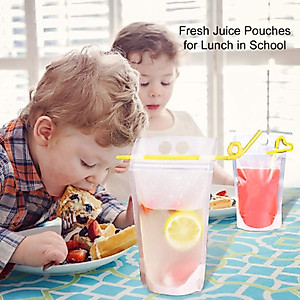 125Pcs Drink Pouches for Adults with Individual Package Straws Reclosable Zipper Smoothie Bags Juice Pouches Heavy Duty Hand-held Cold & Hot Drinks，BPA & Phthalate Free - Funnel Included