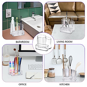 Clear Acrylic Pencil Pen Holder Cup, Desk Organizers and Accessories, Makeup Brush Holder 3 Compartments, Modern Minimalist Desktop Stationery Storage Organizer Cute for Office School Home Supplies