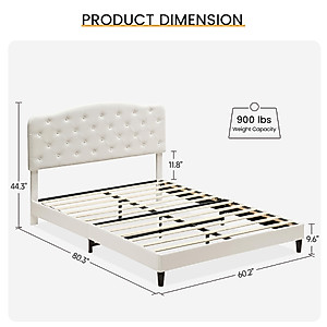 IDEALHOUSE Queen Bed Frame with Headboard Adjustable, Leather Platform Bed Upholstered Queen Size, Button Tufted Mattress Foundation, Wooden Slat Support, No Box Spring Needed, White