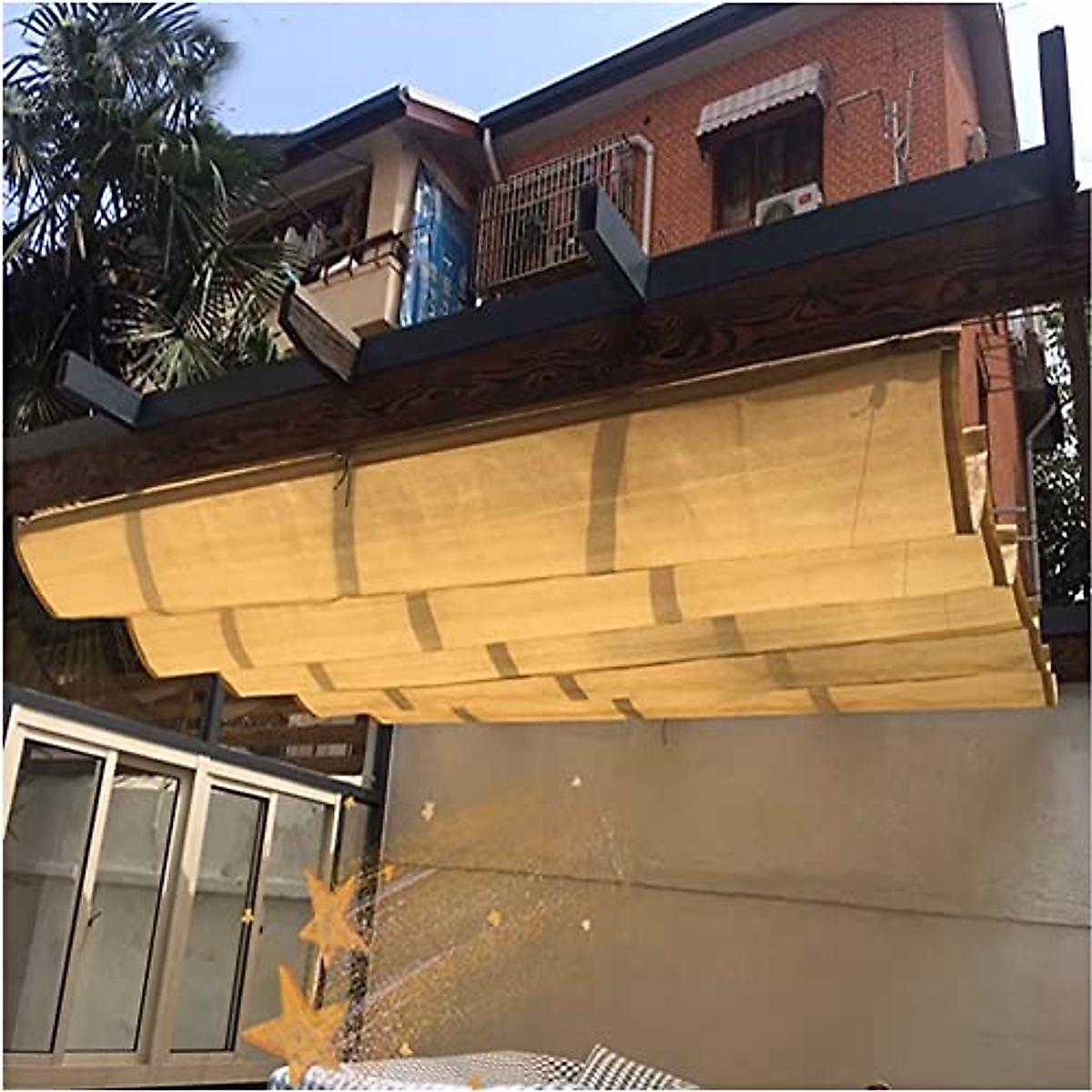 exproyzk Pergola Shade Cover Awning - Retractable Waterproof for Patio Deck - Slide on Wire Wave Shade Sail (Color : Sand, Size : 1.5x4m)