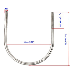 Aoje-Link Round U-Bolts 4.02"(102mm) Inner Width M8 Thread 304 Stainless Steel Silver with Plates Nuts Flat Washers for Car/RV/Trailer Bumper, 2Pcs