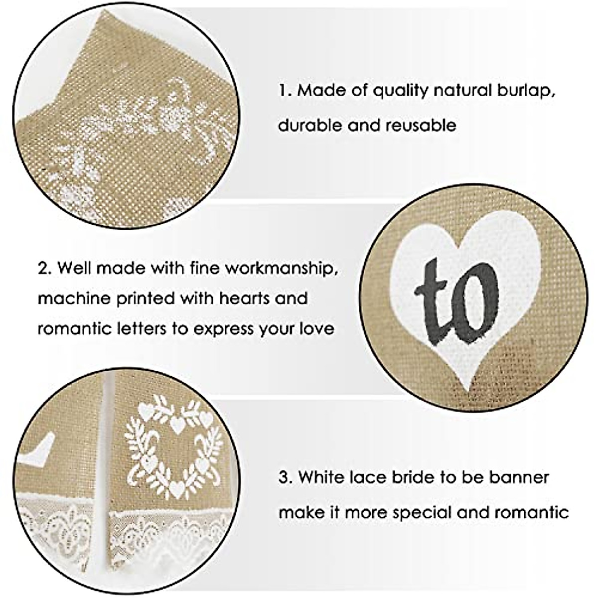 HUIHUANG 3 Pieces Bride to Be Banner Burlap Bridal Shower Banner Miss to Mrs Banner Rustic Burlap Lace Bunting Banner Bride To Be Sign For Bridal Shower Engagement Party Decorations Favors