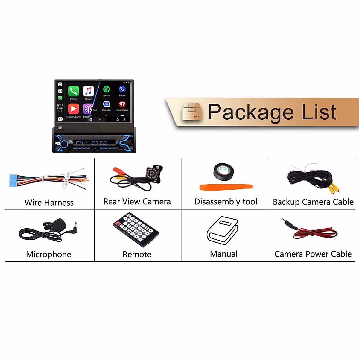 Single Din Car Stereo Player Compatible with Apple Carplay & Android Auto–7 Inch Flip Out Touchscreen Car Radio with Bluetooth| Mirror Link| Backup Camera| USB/SD/AUX Input| AM FM| Subwoofer| DSP