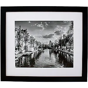 11x13 Black Gallery Picture Frame with 8x10 Mat - Wide Molding - Includes Both Attached Hanging Hardware and Desktop Easel - Wood Frames Display Pictures 8 x 10 or 11 x 13 Inch