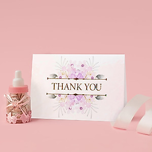 Only Zest Blank Thank You Cards with Envelopes Bulk, 50 Pack Elegant Baby Shower Thank You Cards with Stickers- Baby Girl Thank You Notes for Baptism, Birthday, Bridal Shower