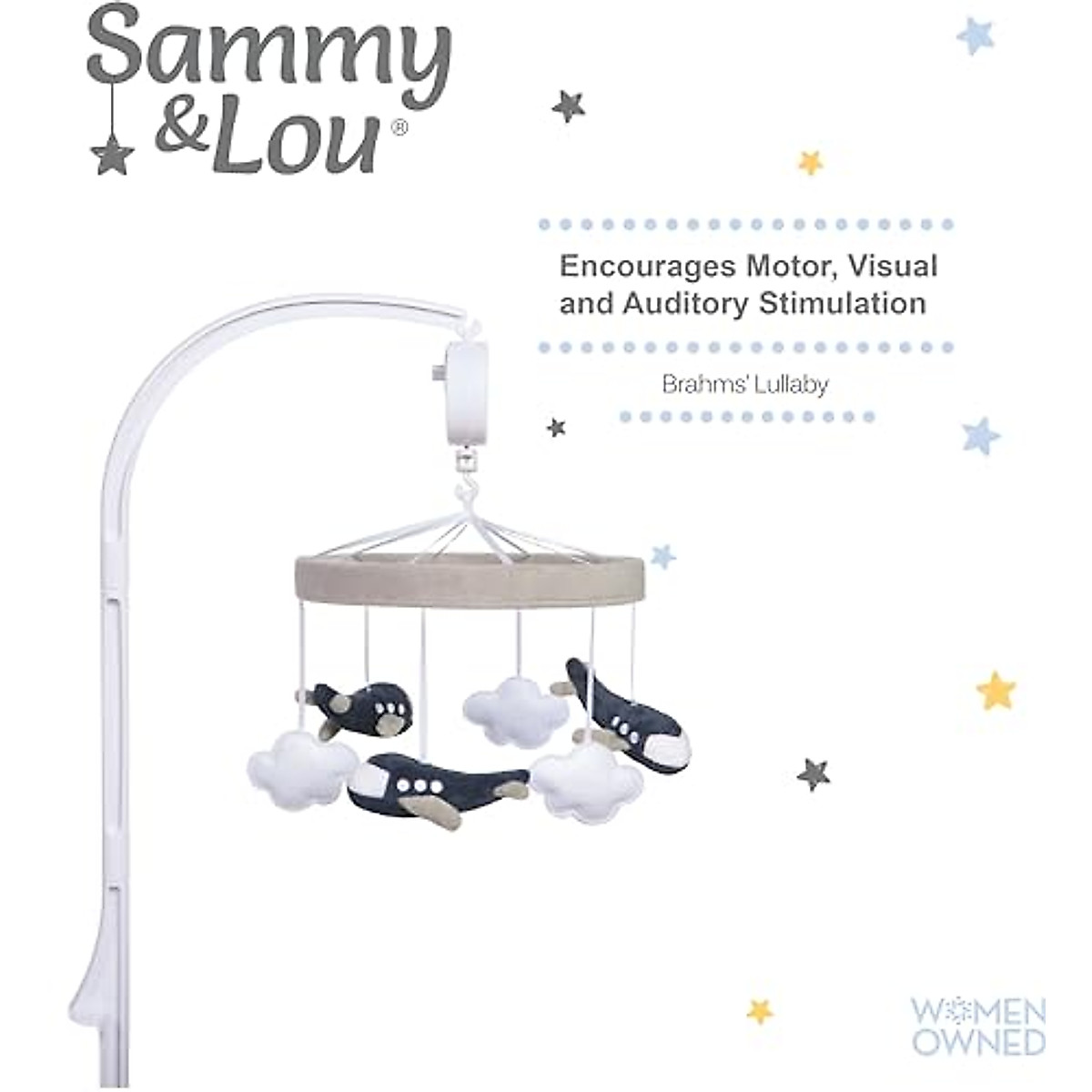 Sammy & Lou Airplane Baby Crib Mobile with Music, Crib Mobile Arm Fits Standard Crib Rail