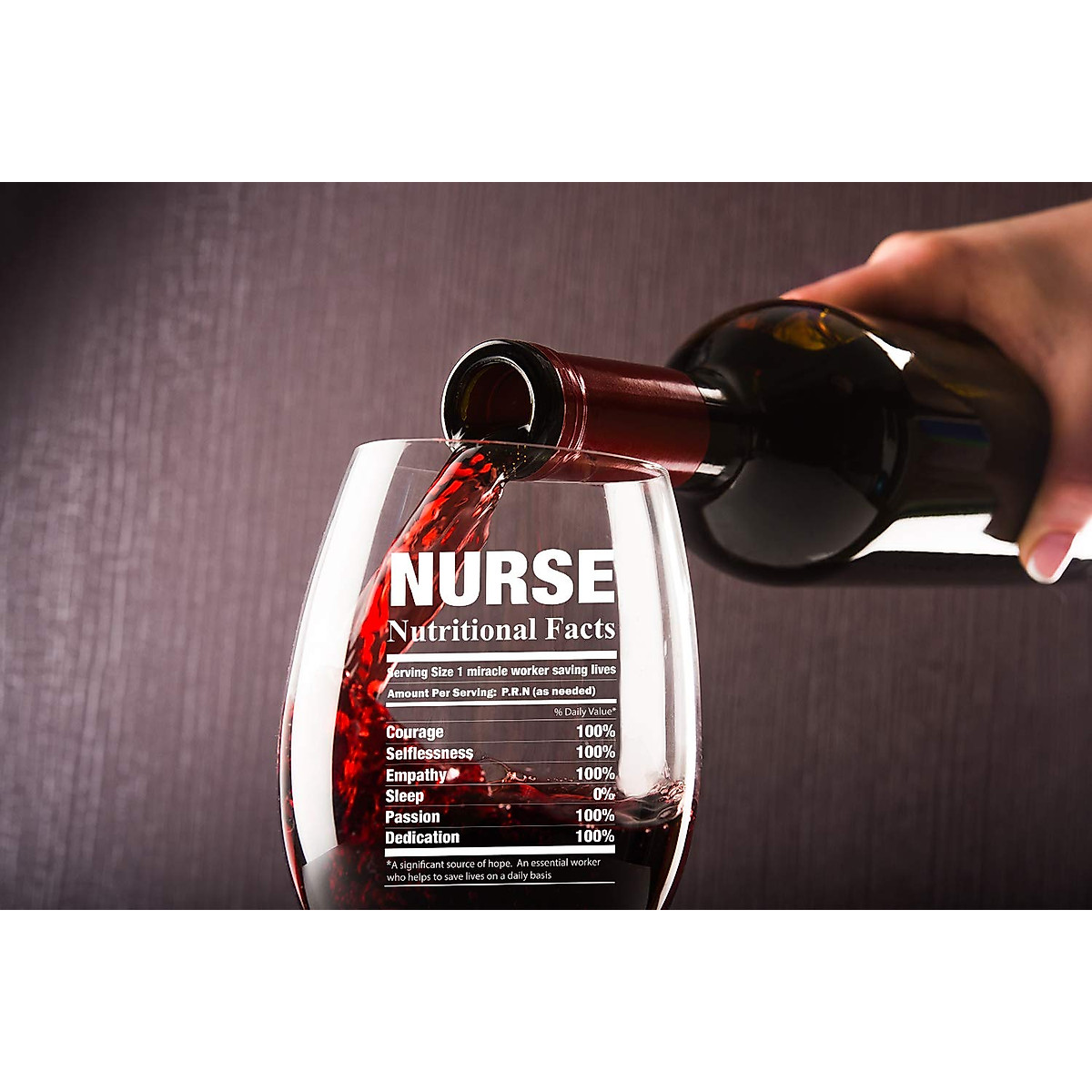 Nurse Nutritional Facts 15oz Stemless Crystal Wine Glass - Nurse Graduation Ideas - Nurses Appreciation Week for Essential Worker - CBT Wine Glasses