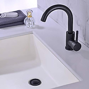 Anpean Single Handle Bathroom Sink Faucet 1-Hole with Pop-Up Drain and Water Supply Lines, Matte Black