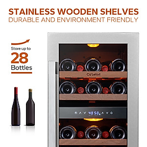 Ca'Lefort 15 Inch Wine Fridge, 28 Bottle Wine Cooler Refrigerator, 40-65°F Wine Refrigerator Glass Door, 3 LED Dual Zone Wine Fridge, Built-in or Freestanding Fridge for Home/Bar/Kitchen (3.0 cu.ft)