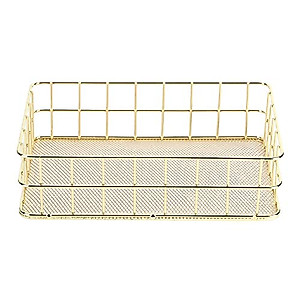 Storage Basket, Golden Wrought Iron Storage Basket for Storage Durable Metal Storage Baskets Pantry Organizer Bins Baskets Multifunctional Wire Mesh Desktop Storage Organizer for Home