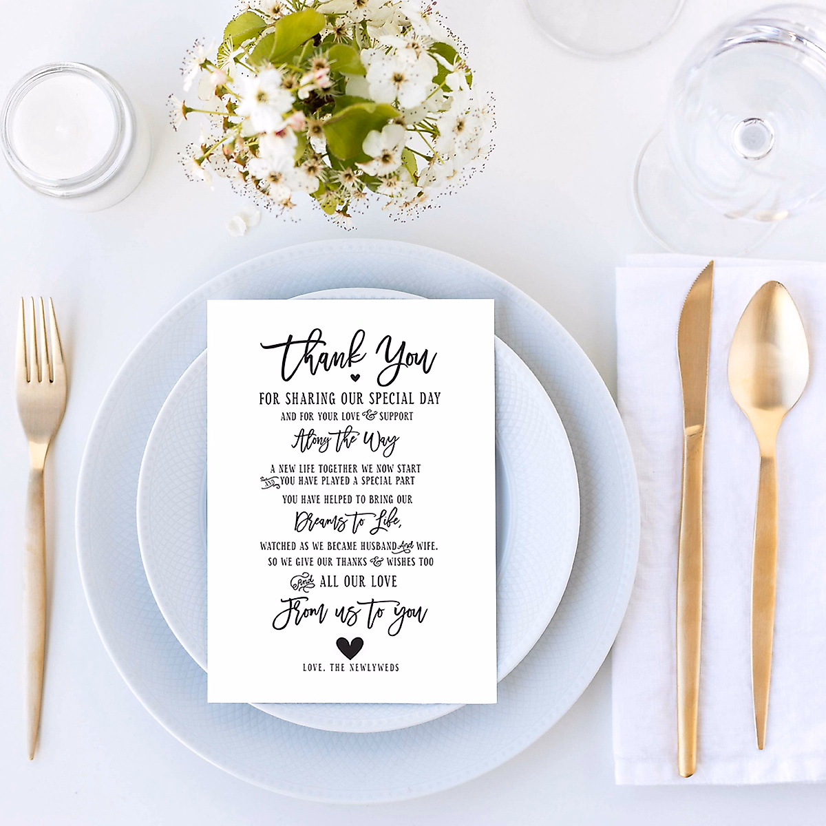 Your Main Event Prints 50 Wedding Thank You Place Setting Cards - Perfect for Adding to Table Centerpieces and Wedding Decorations for Receptions - Pack of 50 Cards