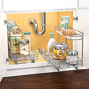 Lynk Professional® Slide Out Under Sink Cabinet Organizer - Sliding Storage for Inside Kitchen Cabinet or Under Sink - 11.5 in. wide x 18 inch deep - Chrome