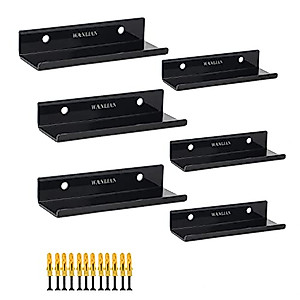 KAFENDA Vinyl Record Rack Wall Mounted 6 pieces vinyl record floating shelf vinyl album display storage LP (Black)