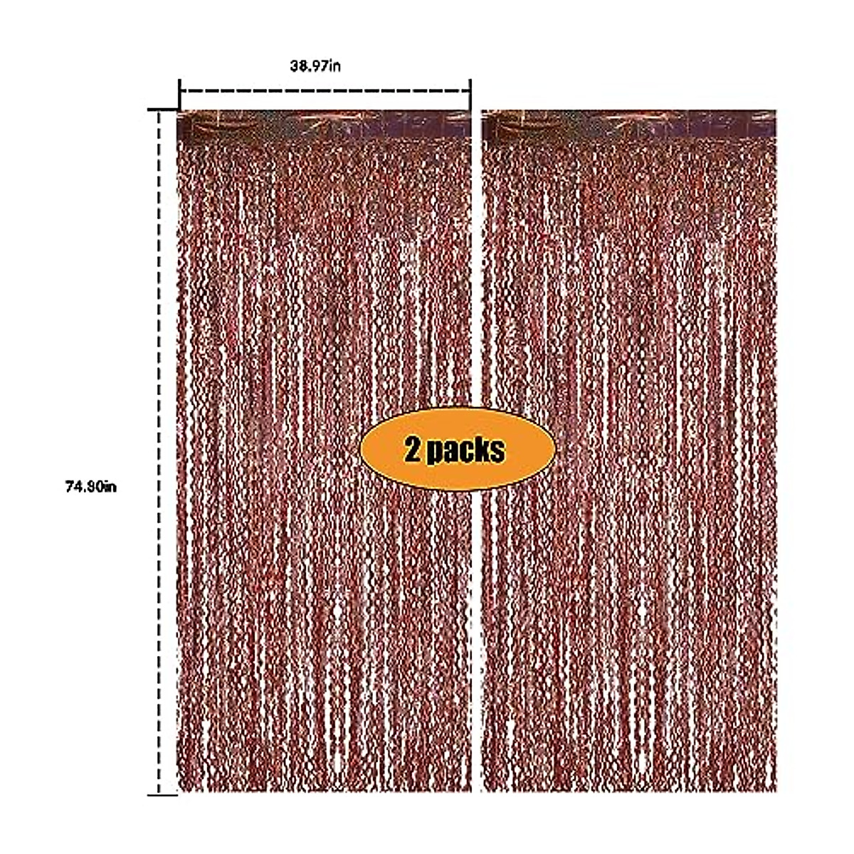 2 Pack 3.3 x 6.6 ft Wavy Tinsel Metallic Foil Fringe Curtain, Glittery Backdrop Streamer Tinsel Backdrop for Sea Ocean Theme Birthday Bachelorette Party Photo Prop Decorations (Rose Gold)