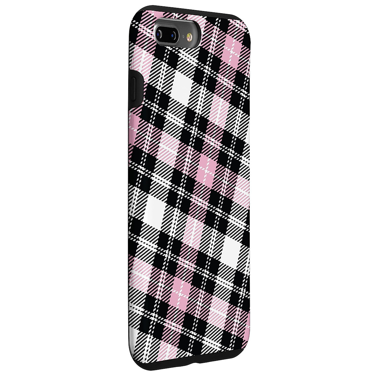 iPhone 7 Plus/8 Plus Pink and Black Plaid Tartan Pattern Preppy 80s 90s Design Case