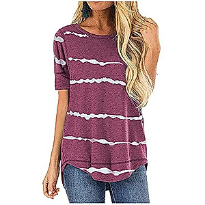 Bravetoshop Women T Shirts Summer Short Sleeve Crewneck Shirts Casual Plus Size Basic Tees Tunic Tops (Wine,L)