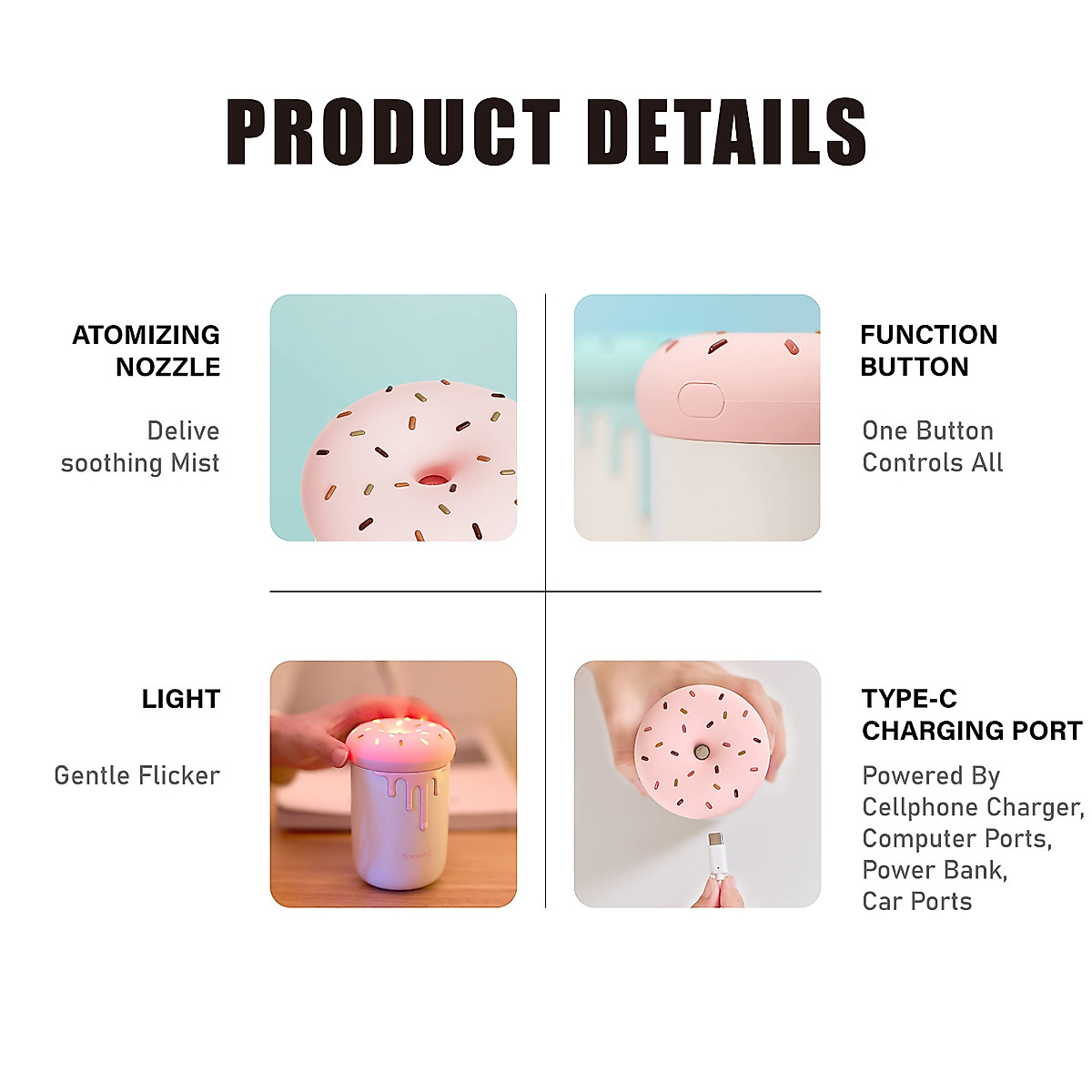 Portable Mini Cool Mist Humidifier - 250ml Small Diffuser with Night Light USB Personal Desktop Vaporizer for Plants Baby Bedroom Travel Office Home Auto Shut Off 2 Mist Modes Super Quiet Pink