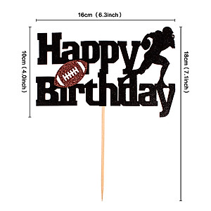 Unimall Football Cake Topper Rugby Ball Happy Birthday Sign Cake Fruit Muffin Picks for Super Bowl Party Decor Touchdown Sport Themed Game Day Party Supplies Decorations Ball Food Picks