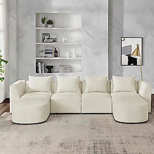 Quarte U Shape Sectional Sofa,Modular Sofa with Two Single Seat, Two Chaises,DIY Combination, Loop Yarn Fabric (Beige/5 Seat)