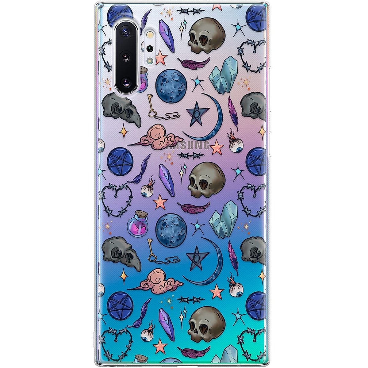 TPU Phone Case Compatible with Samsung A72 A71 5G A70 A51 A50 A32 A21 A11 A12 A13 A14 A01 Goth Barbed Wire Creepy Full Moon Silicone Shockproof Protective Print Clear Soft Occult Durable Skull