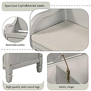 Appot WF299118AA 42" Storage Bench for Entryway, Rustic Style Solid Wood Multifunctional EntrywayBench with Safety armrests and backrests, EntrywayStorage for ShoeBench, ShoeCabinet, 1, Grey